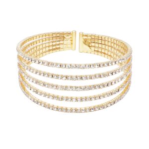 rosemarie collections women's 5 strand rhinestone statement bracelet (gold)