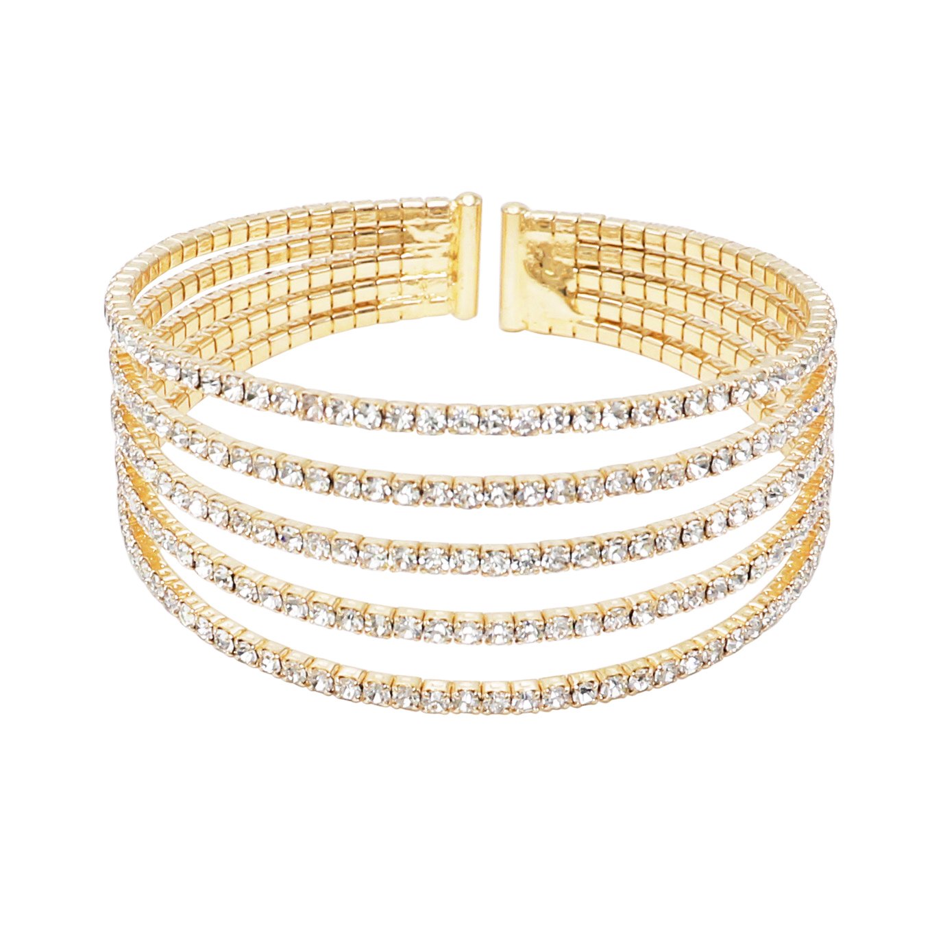 Rosemarie Collections Women's 5 Strand Rhinestone Statement Bracelet (Gold)