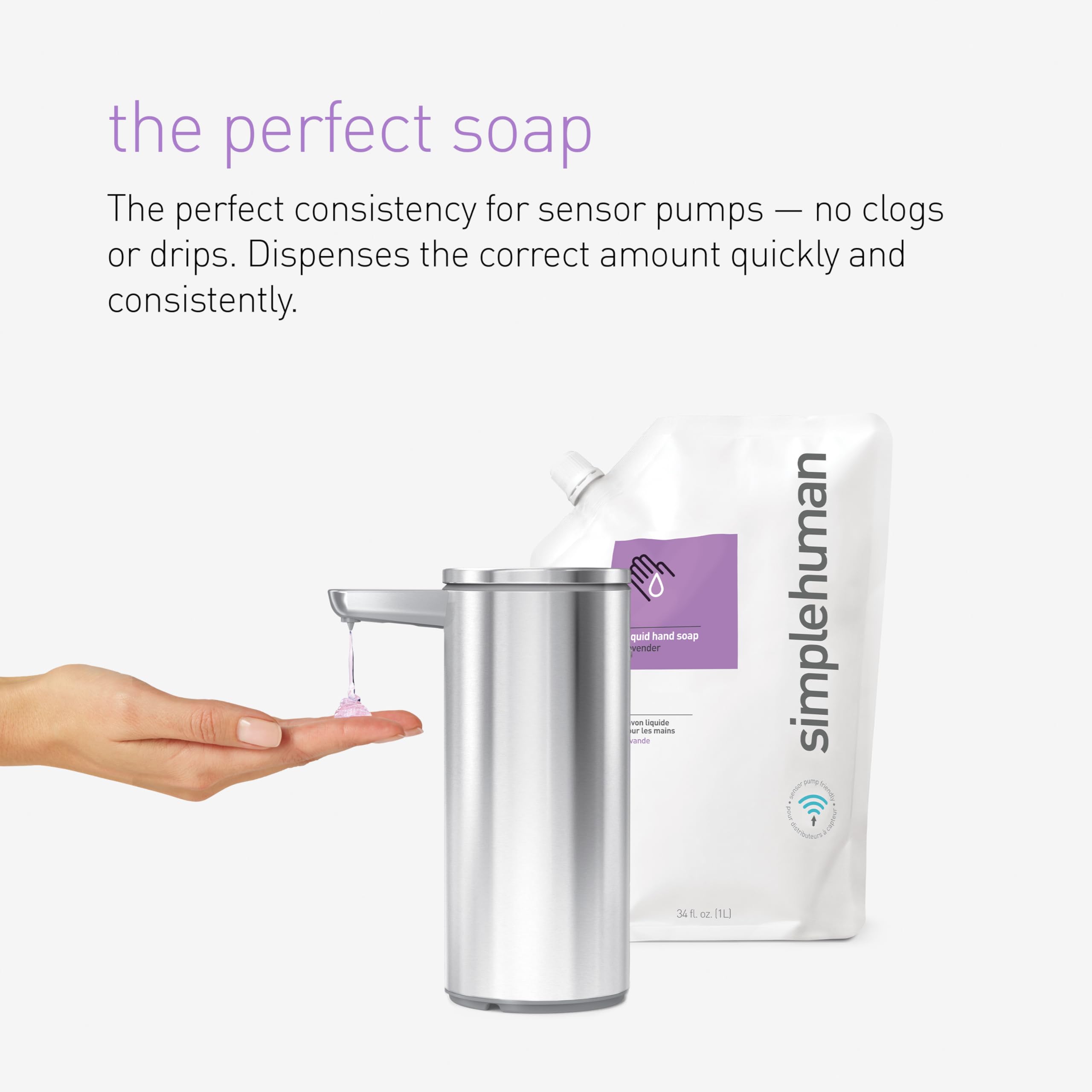 simplehuman Lavender Moisturizing Liquid Hand Soap Refill Pouch, 34 Fl. Oz. (Pack of 3)