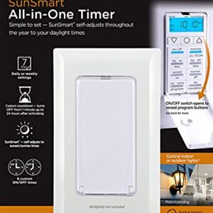 myTouchSmart 33861 LE One in-Wall Digital Timer, Push Door Switch, Backlit LED Screen, 8 Custom On/Off Times, Countdown Mode, Daily/Weekly Set, Off & Countdown