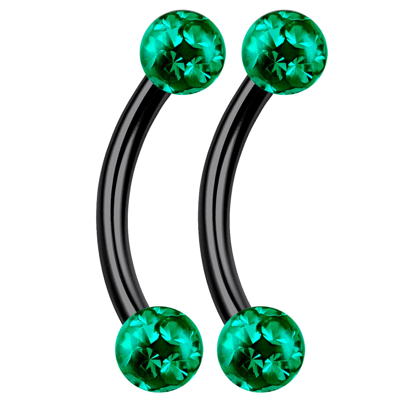 bodyjewellery 2pcs 16g Curved Barbell Eyebrow Ring Bar Stud Tragus Cartilage Lip Helix Conch Earrings Black Titanium G23 Labret B2ICK (Emerald)