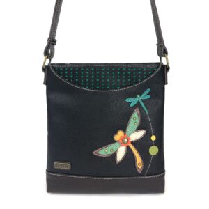 CHALA Sweet Messenger Mid Size Shoulder Purse with Adjustable Strap - Dragonfly - black