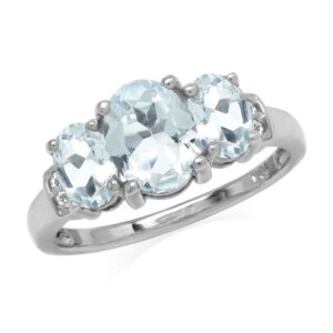 silvershake 1.76 ctw 3 stone genuine oval shape light blue aquamarine white gold plated 925 sterling silver ring march gemstone birthstone size 9