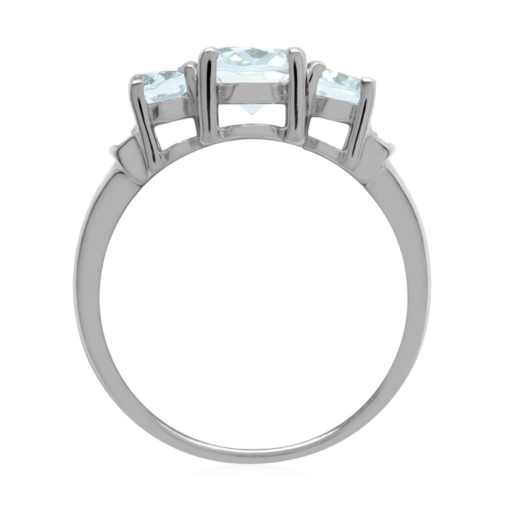 Silvershake 1.76 CTW 3 Stone Genuine Oval Shape Light Blue Aquamarine White Gold Plated 925 Sterling Silver Ring March Gemstone Birthstone Size 9