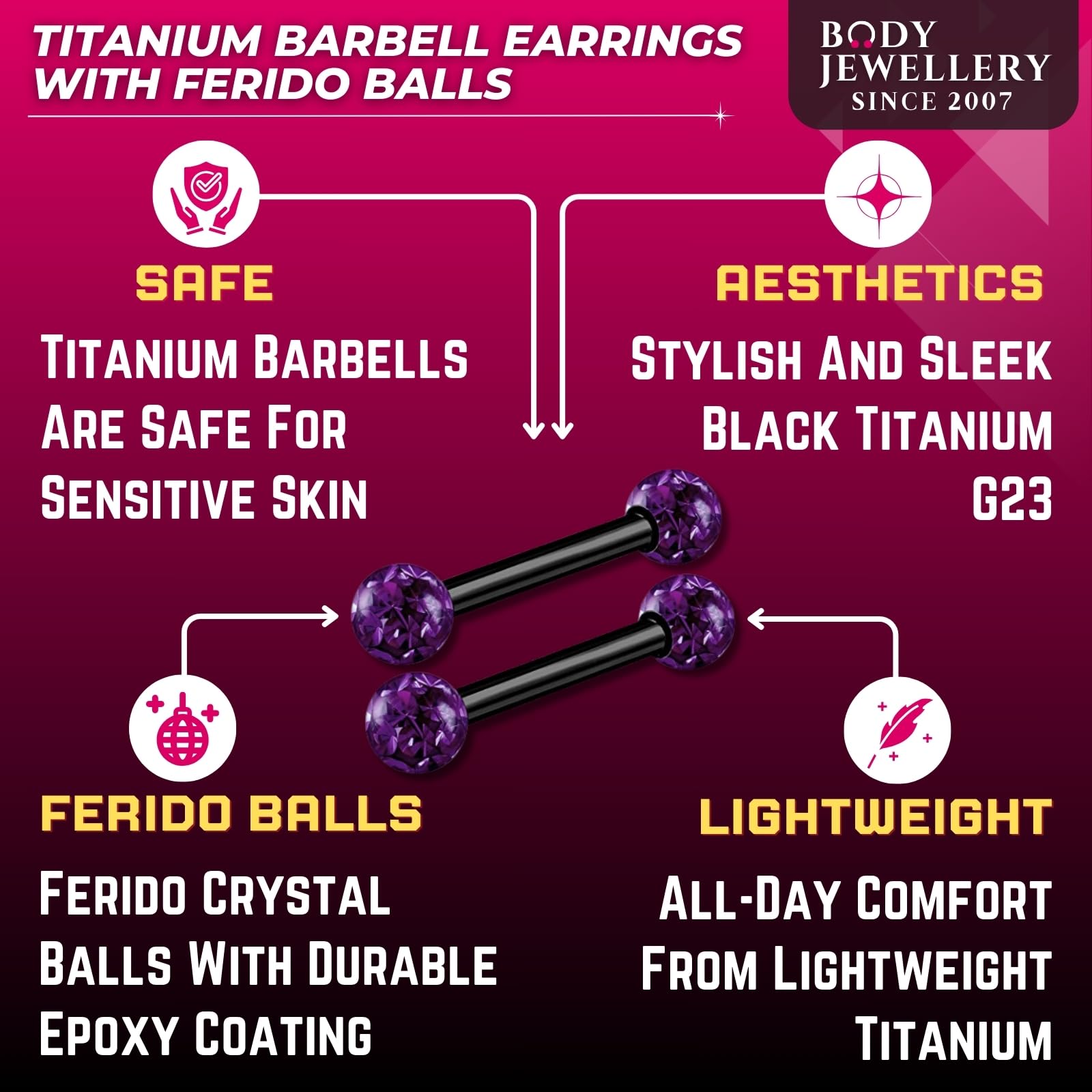 bodyjewellery 2pcs 16g Piercing Barbell Stud Black Titanium Bar Cartilage Helix Forward Anti Tragus Vertical Lobe Ferido Balls B2JCI