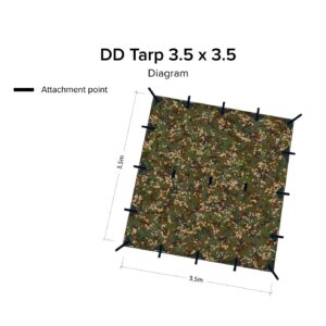 DD Hammocks - DD Tarp 3.5 x 3.5 - MC (11.5ft x 11.5ft) - 100% Waterproof Lightweight & Multifunctional Large Camo Rainfly Tarp Tent Shelter for Camping Bushcraft & Hiking Adventure