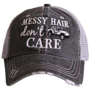 katydid messy hair don't care baseball hats cap - trucker hat for women - stylish cute sun hat - white