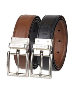 tommy hilfiger men's reversible leather belt - casual for mens jeans with double sided strap and silver buckle , cognac/black, 34