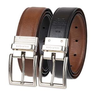 Tommy Hilfiger Men's Reversible Leather Belt - Casual for Mens Jeans with Double Sided Strap and Silver Buckle , cognac/black, 34