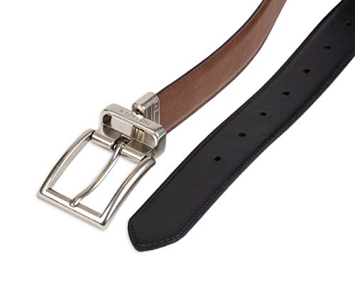 Tommy Hilfiger Men's Reversible Leather Belt - Casual for Mens Jeans with Double Sided Strap and Silver Buckle , cognac/black, 34