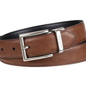 Tommy Hilfiger Men's Reversible Leather Belt - Casual for Mens Jeans with Double Sided Strap and Silver Buckle , cognac/black, 34