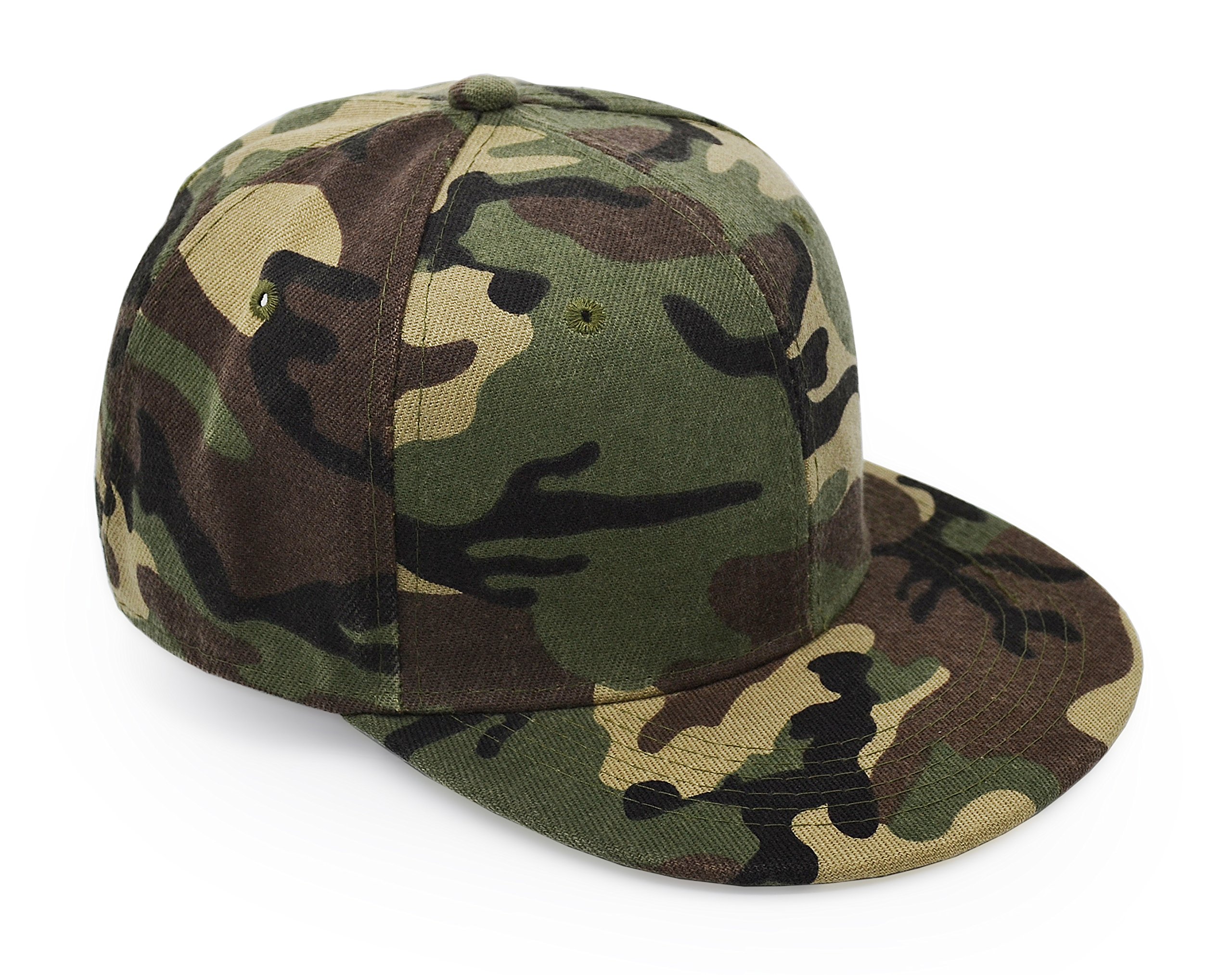 UltraKey Flat Brim Cap, Army Military Camo Baseball Cap Camouflage Hip Hop Flat Bill Plain Snapback Hats Green