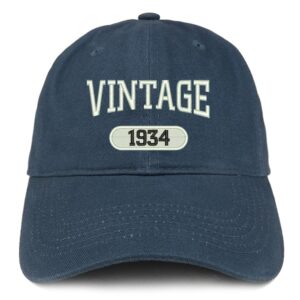 trendy apparel shop vintage 1934 embroidered 90th birthday relaxed fitting cotton cap - navy