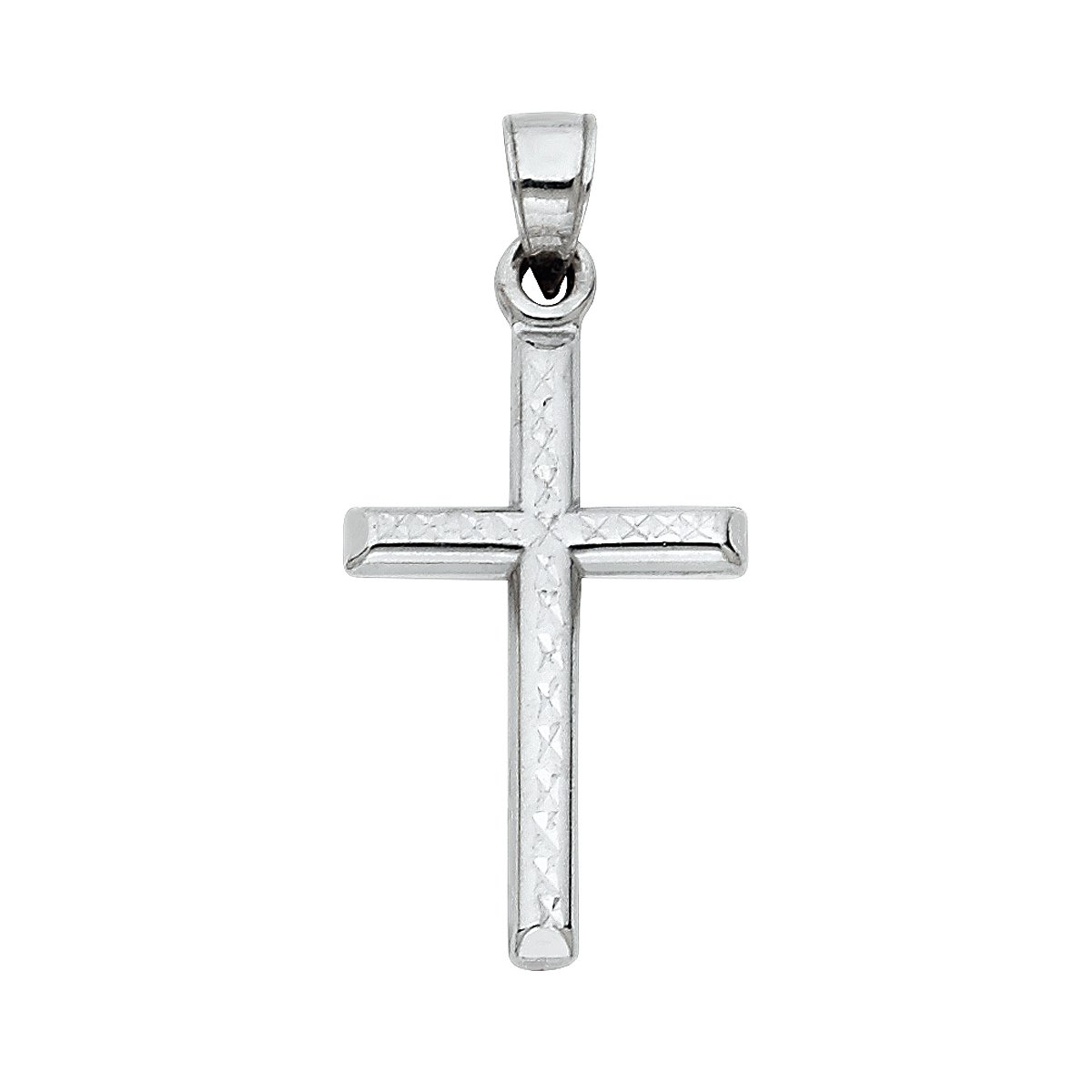 14K White Gold Cross Pendant - High Polished Charm Pendant - Religious Based Fine Jewelry - Ideal for Men & Women - Perfect Gift for Christmas, Birthday & All Occasions, 25mm x 16mm, 0.7 grams