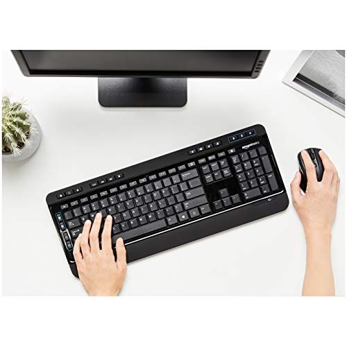 Amazon Basics Wireless Full Size Computer Keyboard and Mouse Combo, US Layout (QWERTY), Black