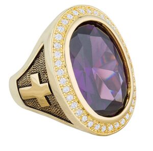 hkn1682 designs purple amethyst cubic zirconia 14k gold plated bishop cross and midre ring (10)