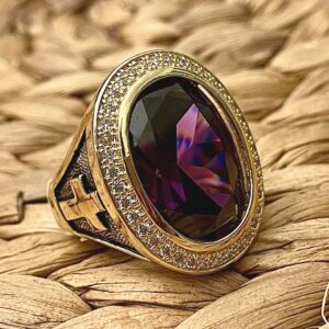 HKN1682 Designs Purple Amethyst Cubic Zirconia 14k Gold Plated Bishop Cross and Midre Ring (10)