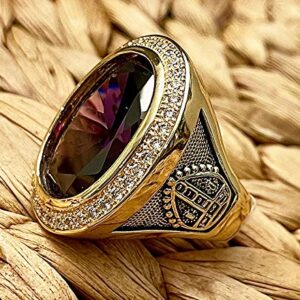 HKN1682 Designs Purple Amethyst Cubic Zirconia 14k Gold Plated Bishop Cross and Midre Ring (10)