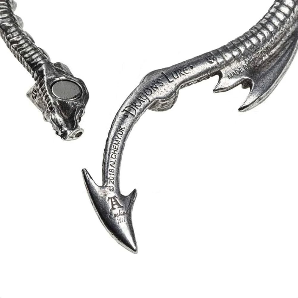 Alchemy Gothic Antique Decorative Polished Spined Dragons Lure Bangle with Brass Chain