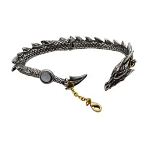 Alchemy Gothic Antique Decorative Polished Spined Dragons Lure Bangle with Brass Chain