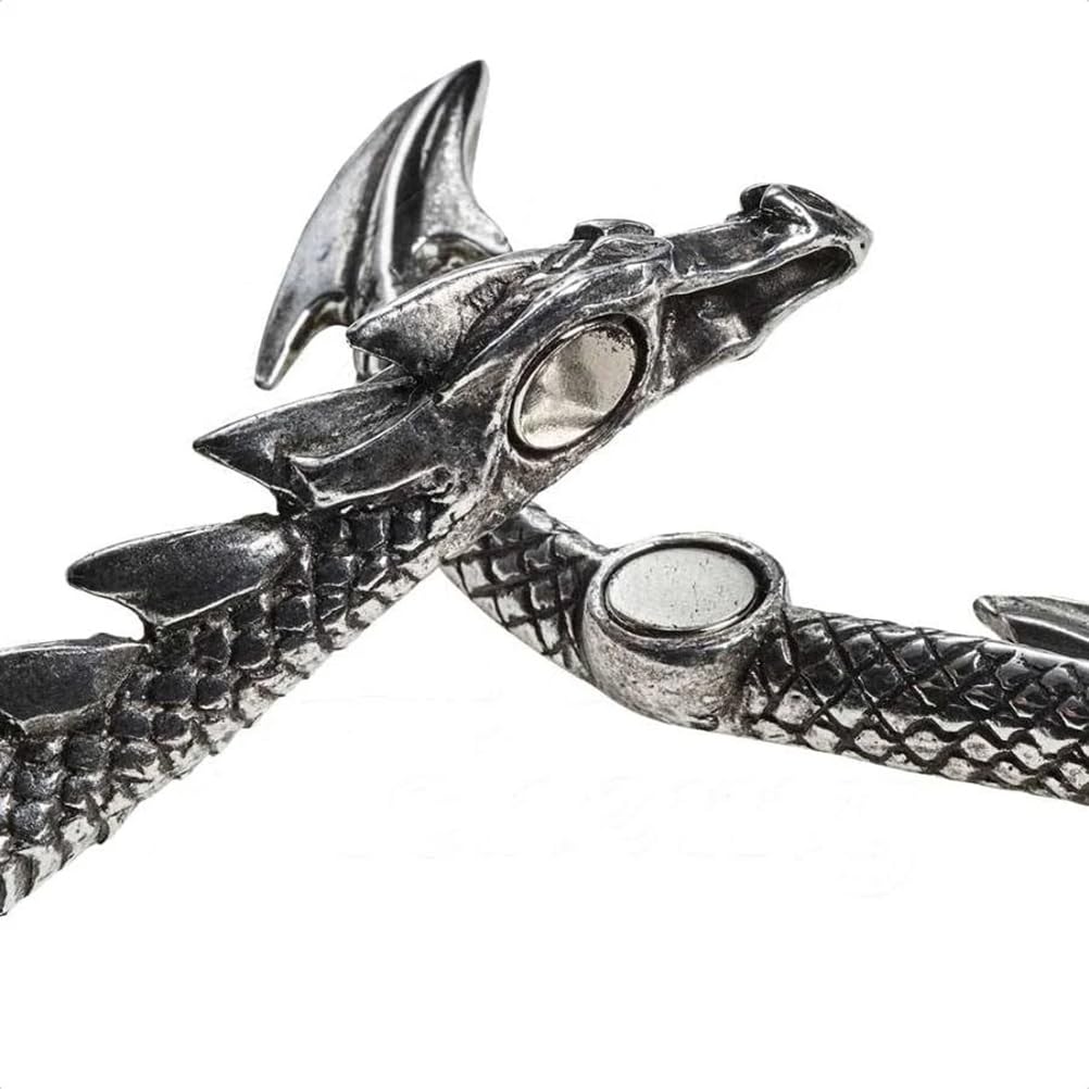 Alchemy Gothic Antique Decorative Polished Spined Dragons Lure Bangle with Brass Chain