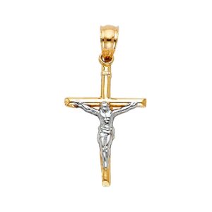 14k yellow white gold jesus crucifix cross religious pendant - (height 20 mm width 13 mm)