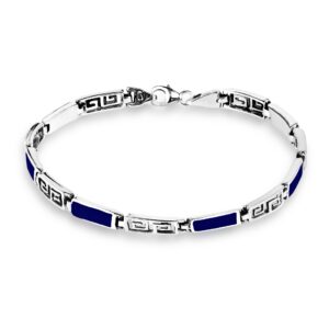 aeravida greek key labyrinth simulated blue lapis-lazuli inlay .925 sterling silver link bracelet