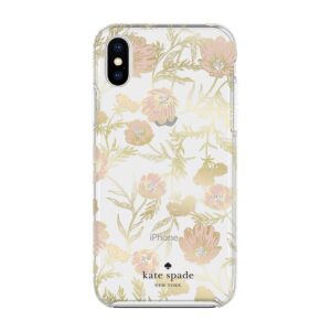 kate spade floral iphone x/xs case - slim, bumper protection, blossom pink/gold with gems