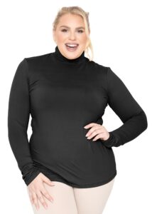 women's plus size long sleeve turtleneck top black 3x