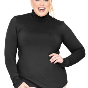 Women's Plus Size Long Sleeve Turtleneck Top Black 3X