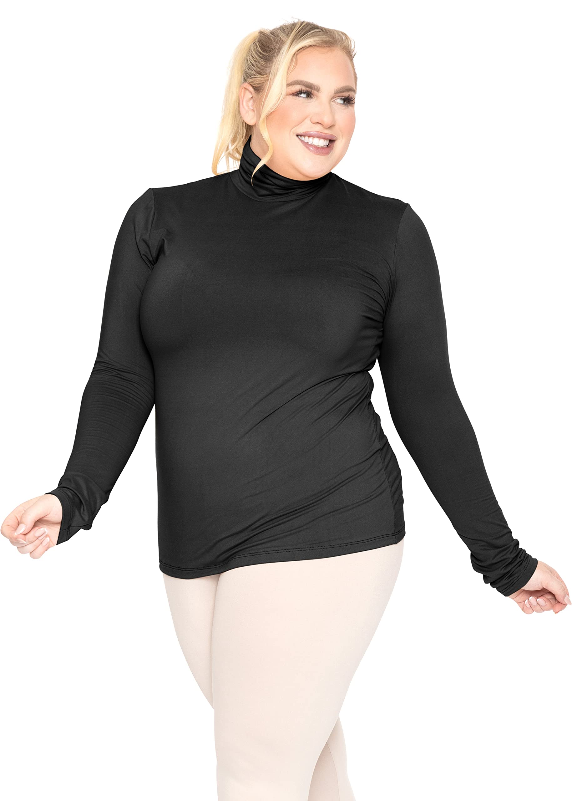 Women's Plus Size Long Sleeve Turtleneck Top Black 3X