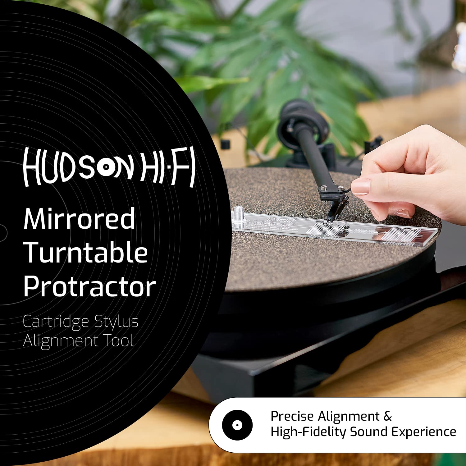 Hudson Hi-Fi Turntable Phonograph LP Phono Cartridge Stylus Alignment Protractor Tool (Protactor Mirrored)