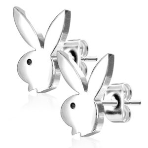 playboy 316l 20g surgical steel bunny earring studs plated for women 0.8 mm - playboy license (silver)