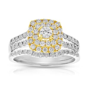 vir jewels 1 cttw diamond wedding bridal ring set 14k two tone gold cushion halo engagement size 5