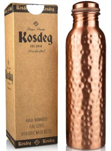 kosdeg copper water bottle - 34 oz extra large - a hammered ayurvedic pure copper vessel for drinking - drink more water, lower your sugar intake and enjoy the health benefits immediately