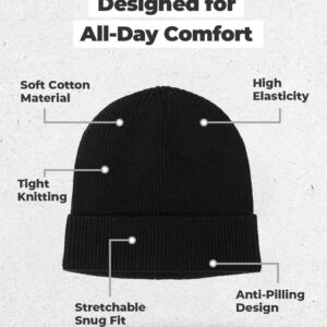 Cotton Cuffed Beanie - Men and Women - 100% Cotton - 10 Colors - Black