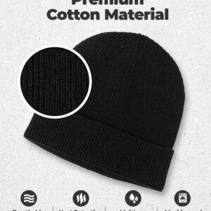 Cotton Cuffed Beanie - Men and Women - 100% Cotton - 10 Colors - Black