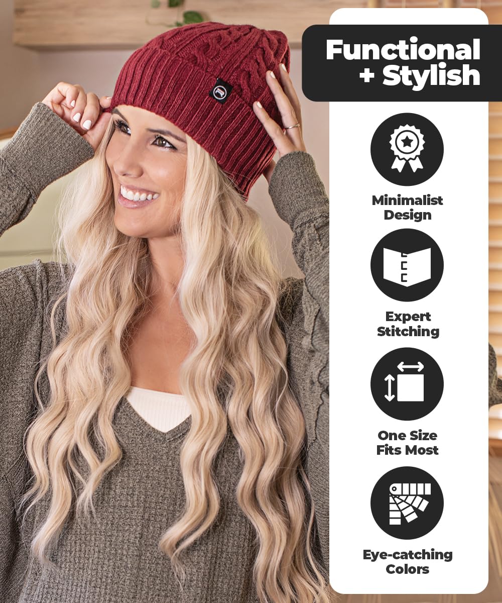 Revony Cable Knit Beanie for Women & Men - Warm, Soft, with a Delicious Cashmere Feel Ivory