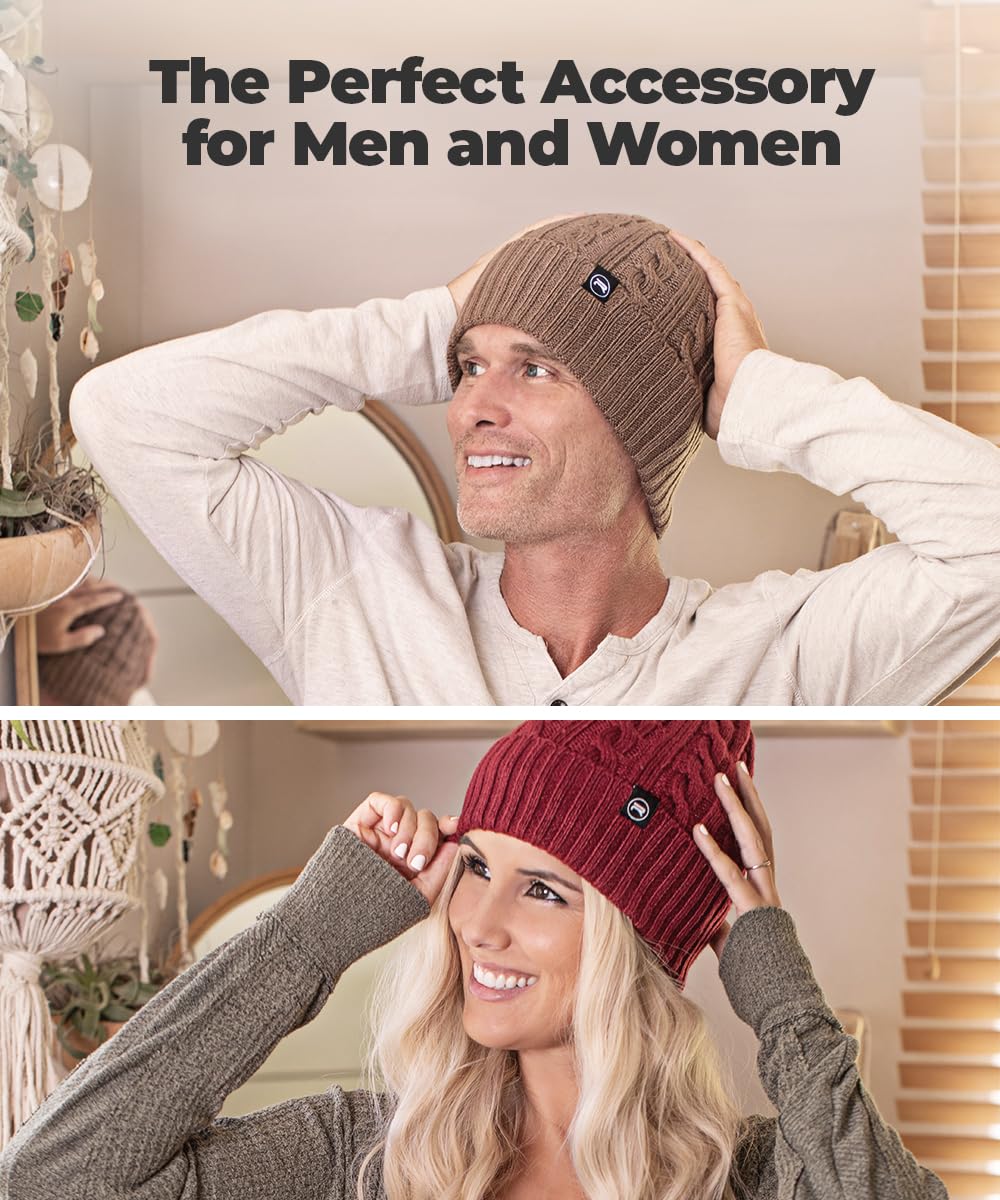 Revony Cable Knit Beanie for Women & Men - Warm, Soft, with a Delicious Cashmere Feel Ivory