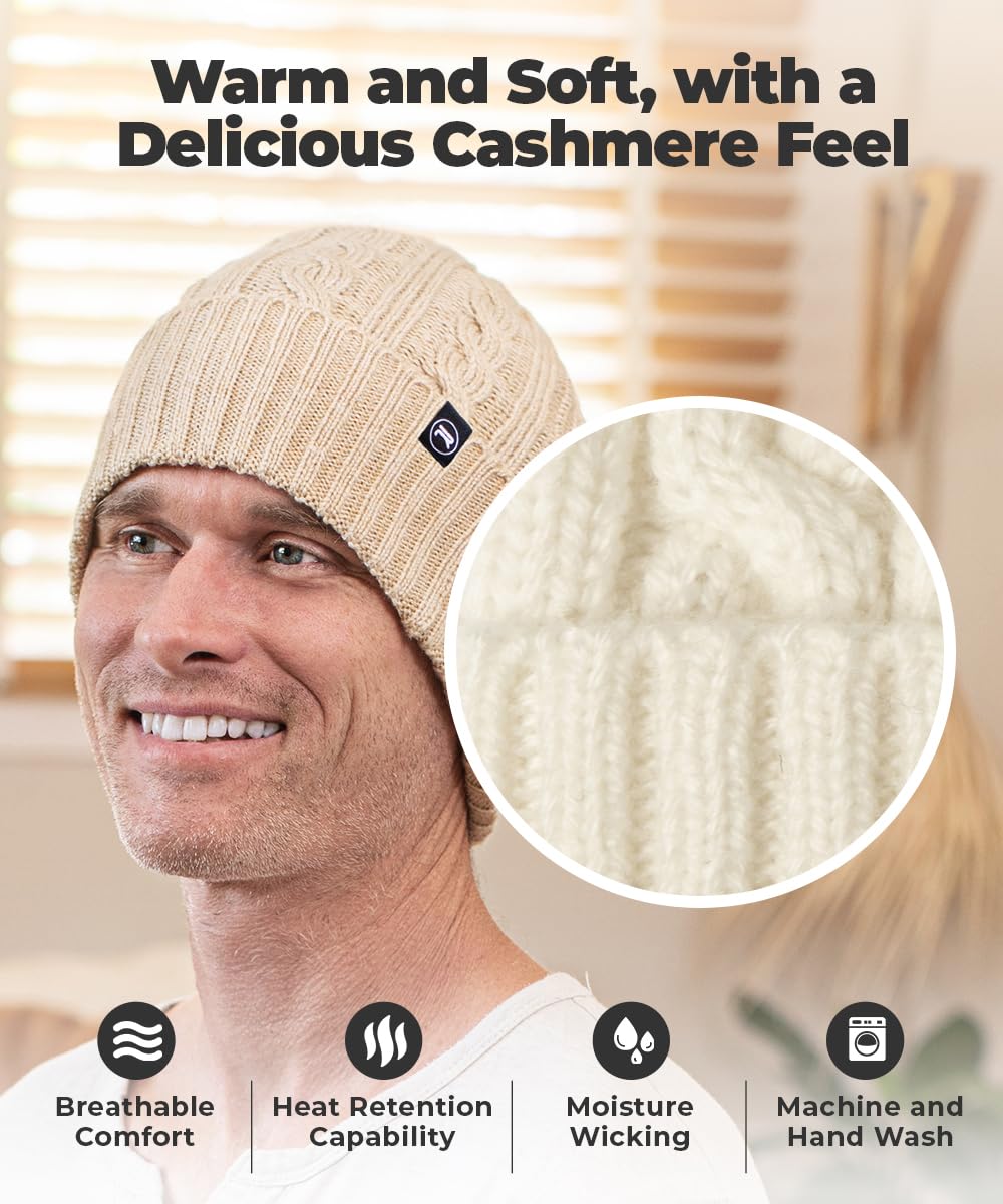 Revony Cable Knit Beanie for Women & Men - Warm, Soft, with a Delicious Cashmere Feel Ivory