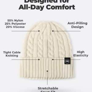 Revony Cable Knit Beanie for Women & Men - Warm, Soft, with a Delicious Cashmere Feel Ivory