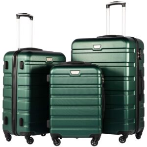 coolife luggage 3 piece set suitcase spinner hardshell lightweight tsa lock (dark green3)