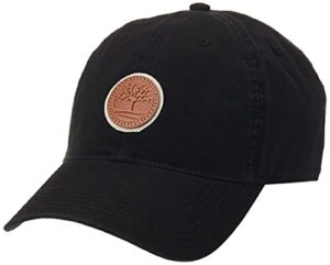 timberland men's cotton canvas baseball cap hat, black/logo patch, one size