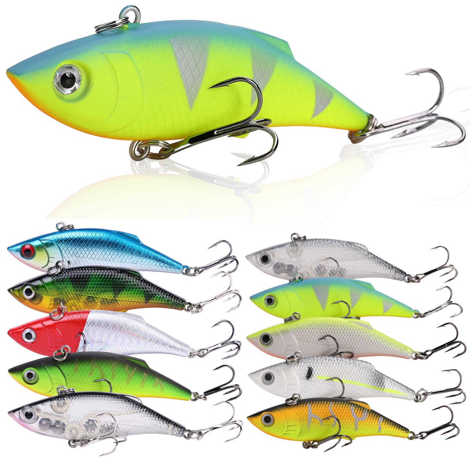 Sougayilang Fishing Lures Swimbait Vibe Crankbaits for Trout Bass Perch Musky Walleye Fishing-Style-F 10Pcs