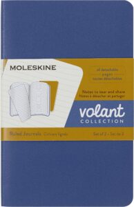 moleskine volant journal, soft cover, pocket (3.5" x 5.5") ruled/lined, forget-me-not blue/amber yellow, 80 pages (set of 2)