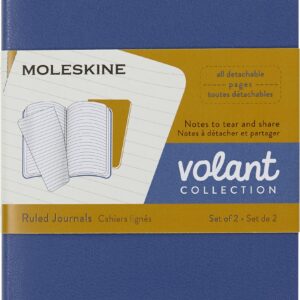 Moleskine Volant Journal, Soft Cover, Pocket (3.5" x 5.5") Ruled/Lined, Forget-Me-Not Blue/Amber Yellow, 80 Pages (Set of 2)