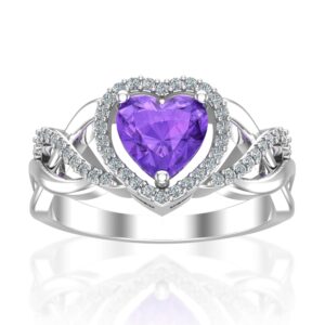 belinda jewelz womens 925 sterling silver purple amethyst gemstone ring size 6 heart cz diamond rhodium twisted band jewelry gift for engagement wedding