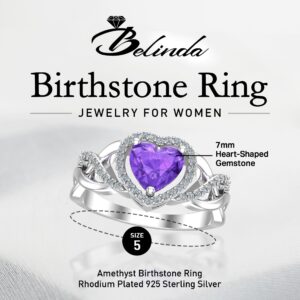 Belinda Jewelz Womens 925 Sterling Silver Purple Amethyst Gemstone Ring Size 6 Heart CZ Diamond Rhodium Twisted Band Jewelry Gift for Engagement Wedding