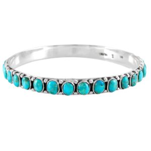 Stackable Turquoise Bangle Bracelet Sterling Silver 925 Genuine Turquoise (Turquoise)