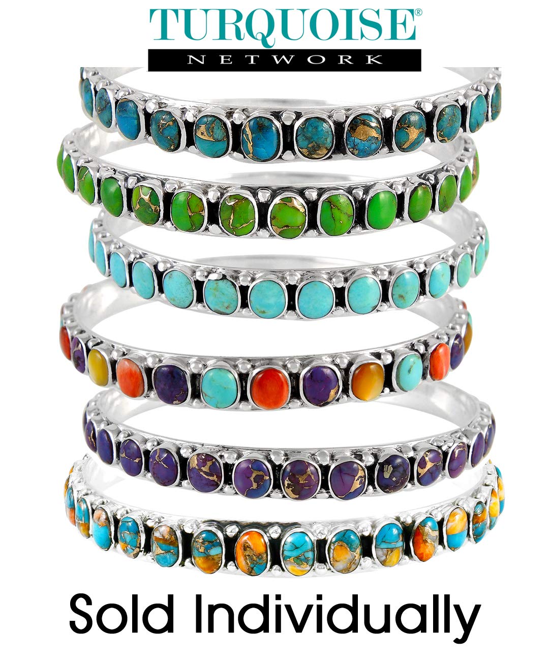 Stackable Turquoise Bangle Bracelet Sterling Silver 925 Genuine Turquoise (Turquoise)